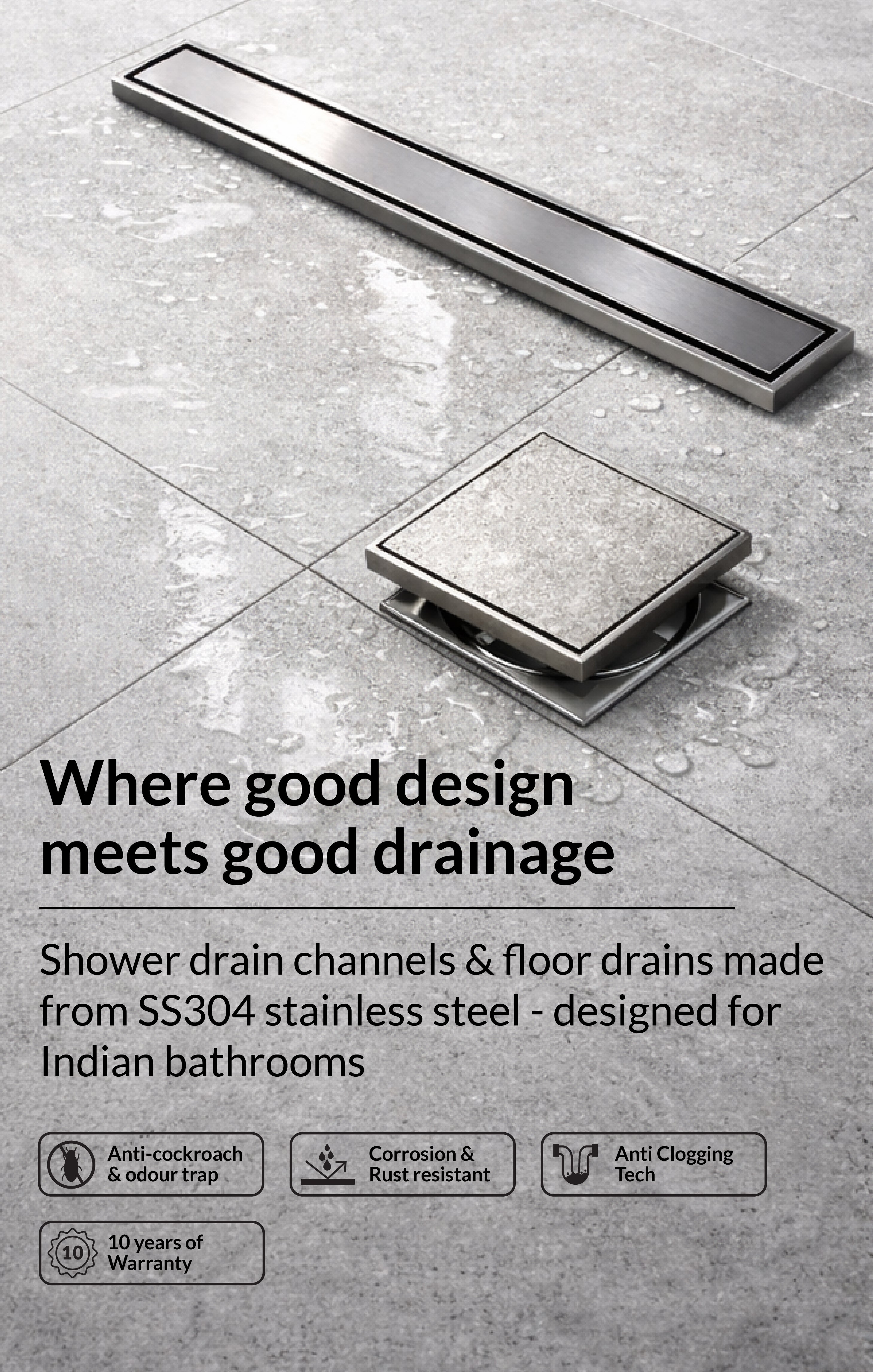 Shower Drain Channels & Floor Drains | Tile Insert & SS304 | BathStory
