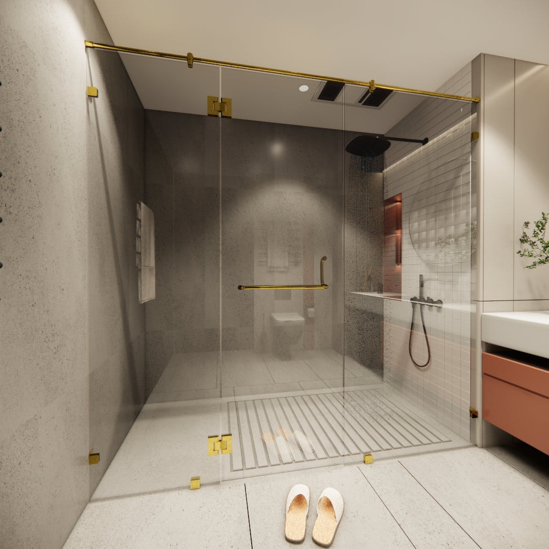 Swing Gold Plain Shower Door | BathStory