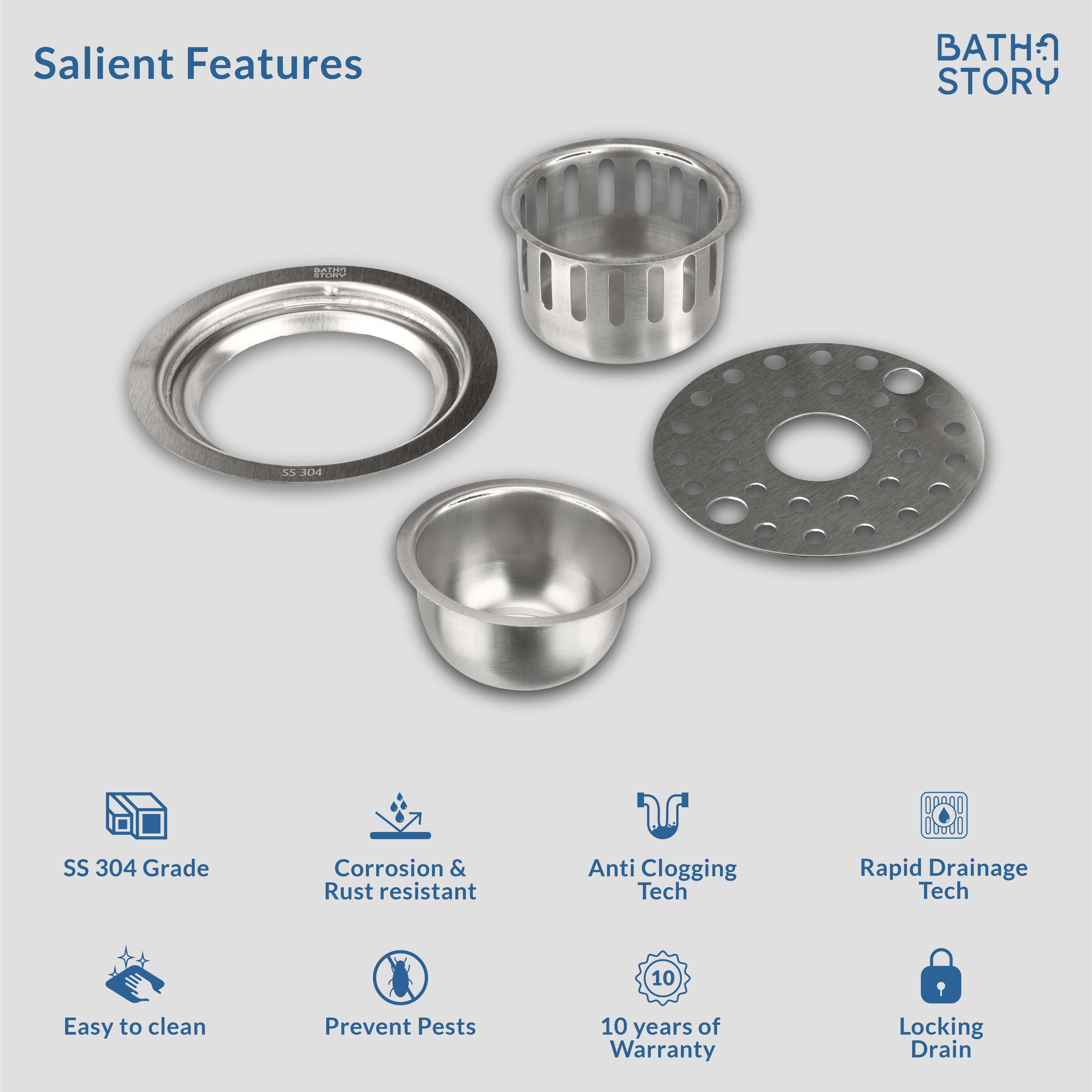 Silt Lagoon Swirl Square Floor Drain 5"x5" with washbasin hole & cockr ...